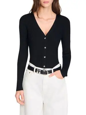 Sandro Ribbed Cardigan - Black