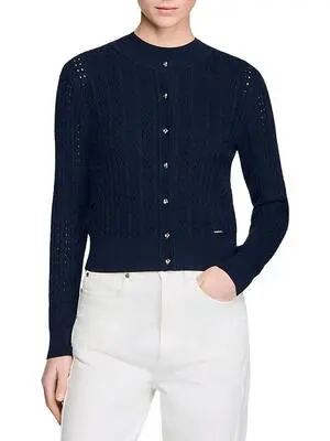 Sandro Textured Knit Cropped Cardigan - Navy Blue