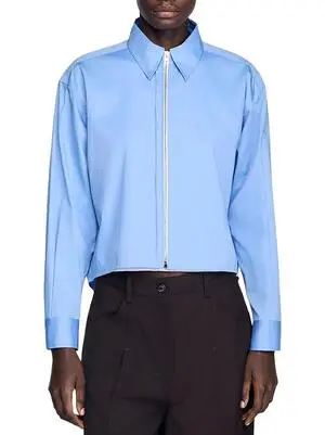 Sandro Julianna Cropped Shirt - Blue