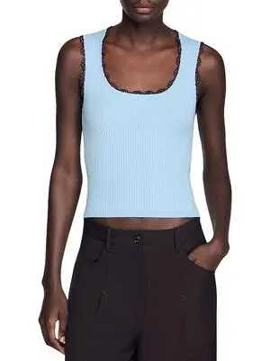 Sandro Belize Crochet Trim Tank Top - Sky Blue