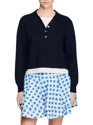 Sandro Layered Knit Sweater - Navy Blue
