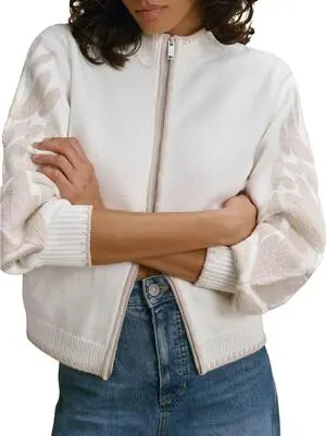Mint Velvet Cotton Blend Embroidered Zip-up Cardigan - Ivory