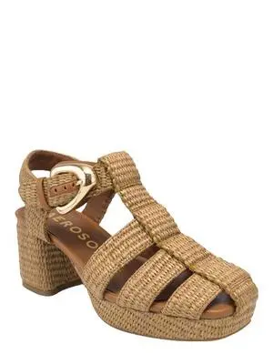 Aerosoles Platform Block Heel Sandal - Tan Basket Raffia