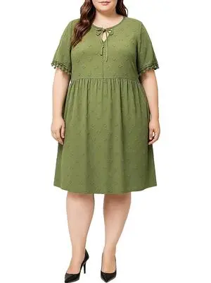 STANDARDS & PRACTICES Plus Tied Neck Tassel Mini Dress - Green