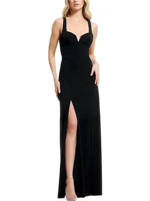 Dress The Population Nettie High Slit Dress - Black