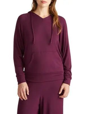 Universal Standard Travel Knit V-neck Hoodie - Gamay Burgundy