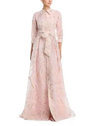 Rickie Freeman For Teri Jon Metallic Organza Shirt Gown - Blush Gold