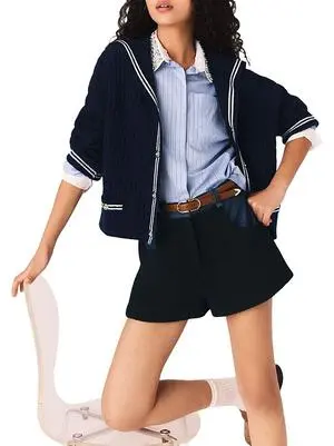 Maje Ivita Tweed Denim Shorts - Navy