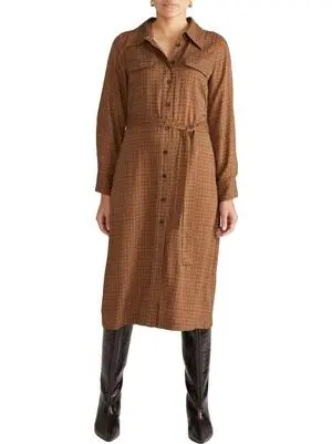 Universal Standard Cooling Long Sleeve Stretch Cupro Blend Shirtdress - Brown Hacienda Print