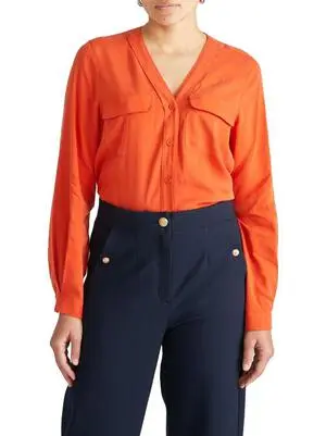 Universal Standard V-neck Button-up Shirt - Orange Flame