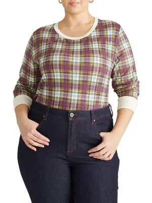 Universal Standard Long Sleeve T-Shirt Purple Plaid
