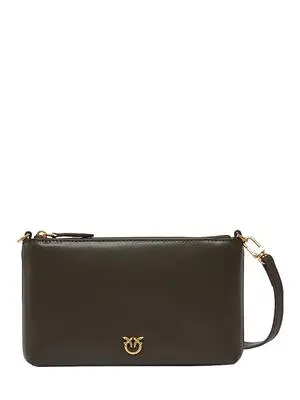 Pinko Mini Leather Flat Zip Pouch - Dark Brown