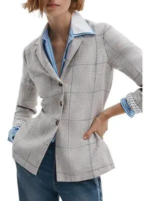 Rag & Bone Plaid Linen Blazer - White Multi