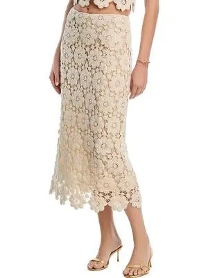Bardot Veneta Crocheted Midi Skirt - Light Beige