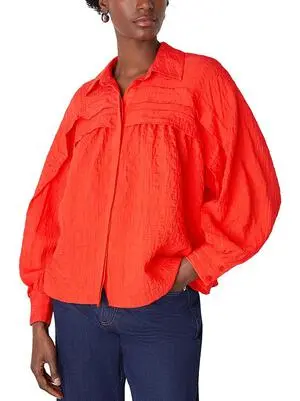 Whistles Textured Frill Detail Blouse - Red