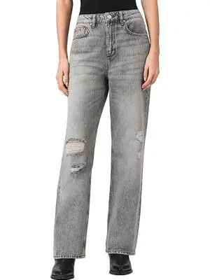 ALLSAINTS Brooklyn High Rise Straight Leg Jeans - Destroy Grey