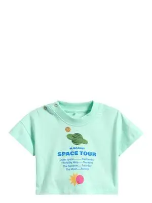 MINI RODINI Space Tour Organic Cotton Graphic T-shirt - Blue Green