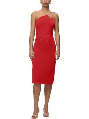 Herve Leger One Shoulder Midi Dress - Cardinal
