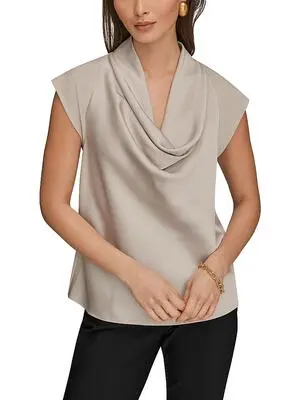 Donna Karan New York Mixed Media Cowl Neck Top - Tuscan Grey