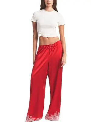 SKIMS Silk Blend Lace Hem Pants - Ruby Contrast