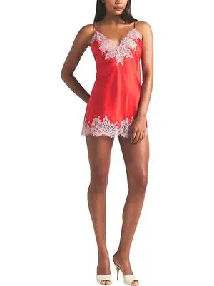 SKIMS Silk Blend Mini Slip Dress With Lace Trim - Ruby Contrast