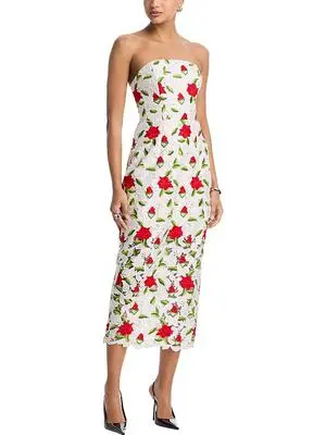 MILLY Kait Rose Embroidered Lace Dress - White/red/green