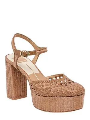 Dolce Vita Gero Platform Sandals - Mid Brown Woven Raffia