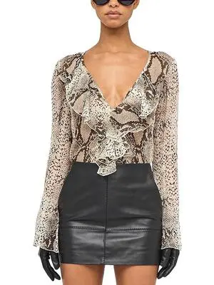 Ronny Kobo Klaire V-neck Silk Blouse - Snake Print