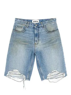AREA Crystal Strands Frayed Denim Shorts - Medium Blue