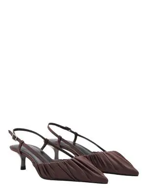 Mango Ruched Slingback Kitten Heel - Chocolate