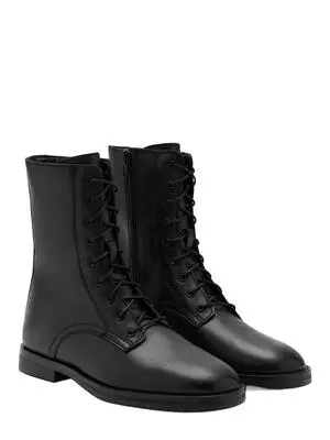Mango Leather Lace-up Ankle Boots - Black