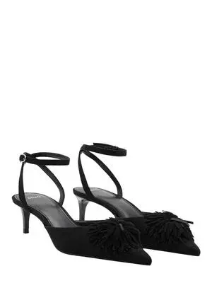 Mango Pompom Kitten Heel Pumps - Black