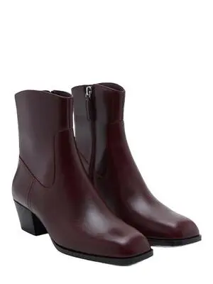 Mango Square Toe Ankle Bootie - Burgundy