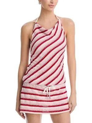 Simkhai Shellie Knit Halter Minidress - Lobster Stripe