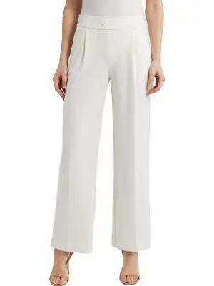 Anne Klein Wide Leg Pleated Pull-on Pants - White Dove