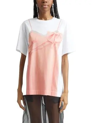 Simone Rocha Bow Sash Trompe L'oeil T-shirt - White/clementine