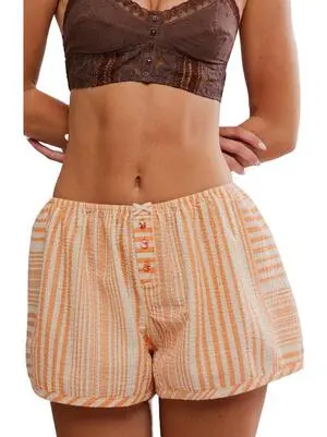 Free People Textured Stripe Cotton Boxer Shorts - Orange Coral Combo