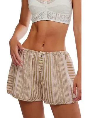 Free People Textured Stripe Cotton Boxer Shorts - Sage Combo