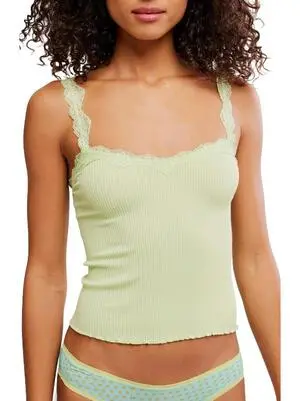 Free People Ribbed Lace-trimmed Camisole - Lime Kiwi