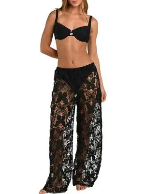 L'Agence Butterfly Lace Wide Leg Pants - Black