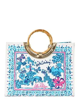 LILLY PULITZER Oasis Printed Canvas Tote Capri Blue North Carolina Destination Tote