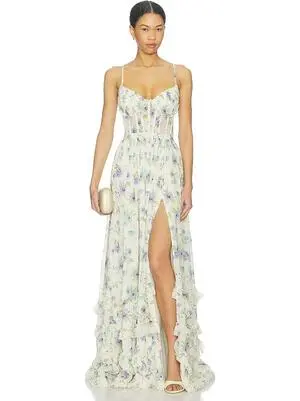 V. CHAPMAN Carmen Dress - Blue Watercolor Floral