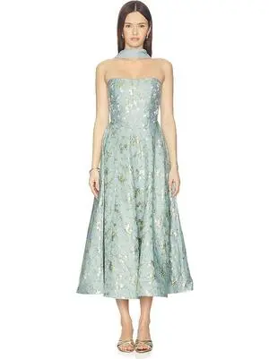 V. CHAPMAN Hazel Dress - Slate Blue Cheverny Brocade