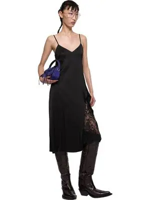Acne Studios Satin Slip Midi Dress With Lace - Black