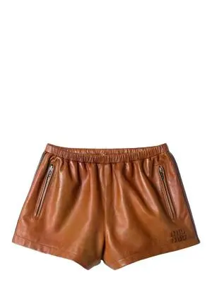 Miu Miu Striped Leather Shorts - Brown