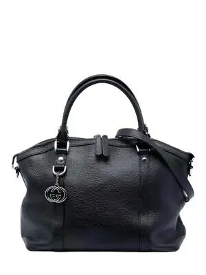 Gucci Leather Gg Charm Dome Satchel - Black