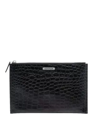 SAINT LAURENT 2018 Croc Embossed Leather Clutch Bag