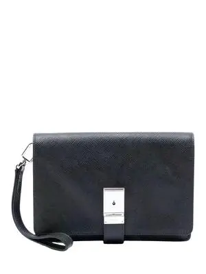 Prada Saffiano Flap Clutch Bag - Black