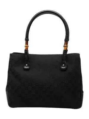 Gucci Gg Canvas Bamboo Tote Bag - Black