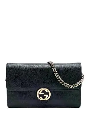 Gucci Leather Interlocking G Wallet On Chain - Black